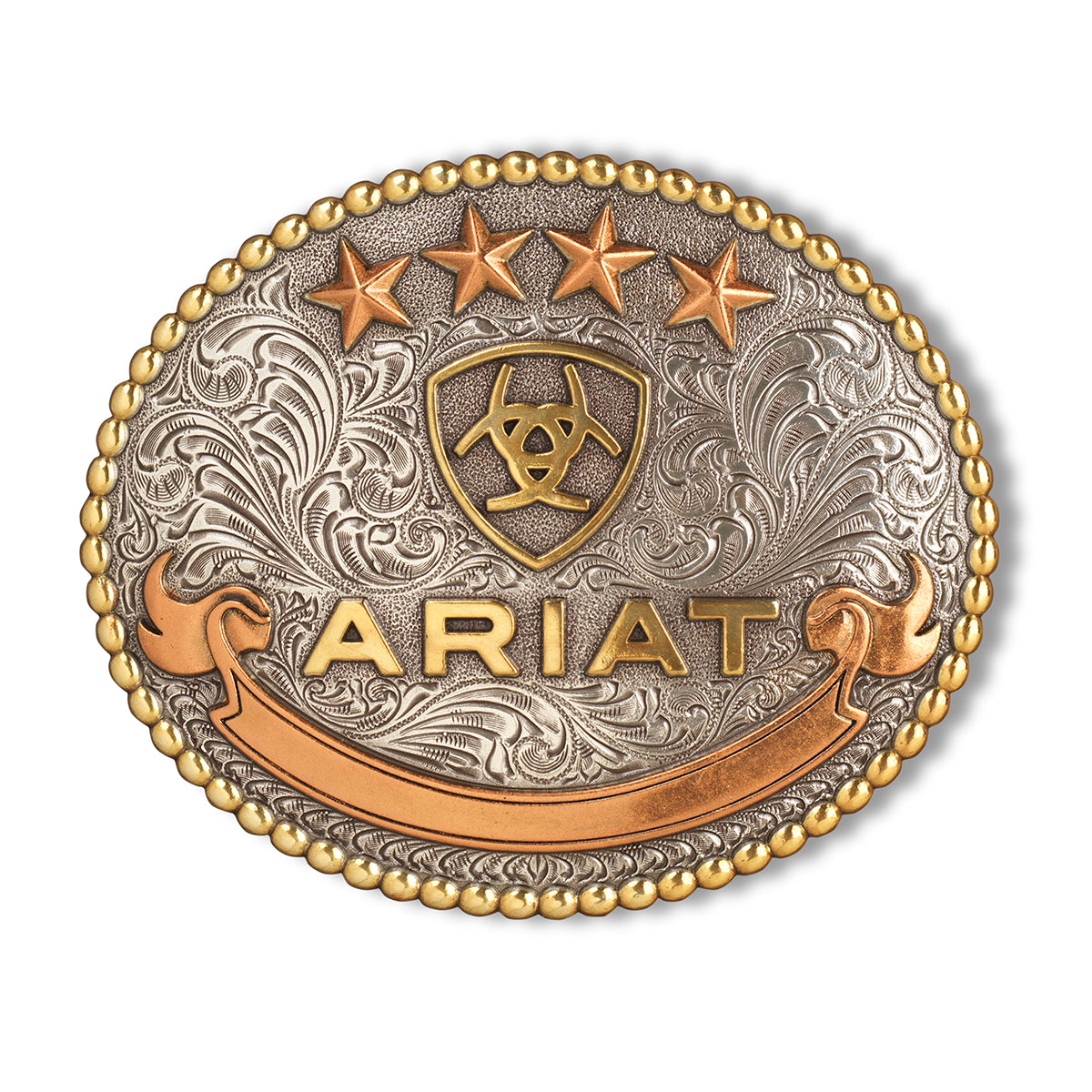 M&F Ariat Oval Bead Edge Ariat Logo Antique Silver and Antique Gold A3 ...