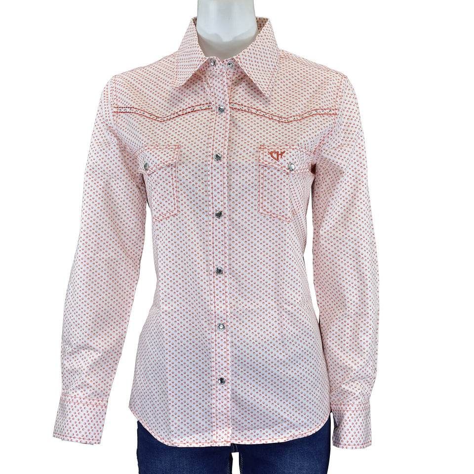 Cowboy Hardware Ladies Western Blouse Donut Print Coral/White 225557-2 ...